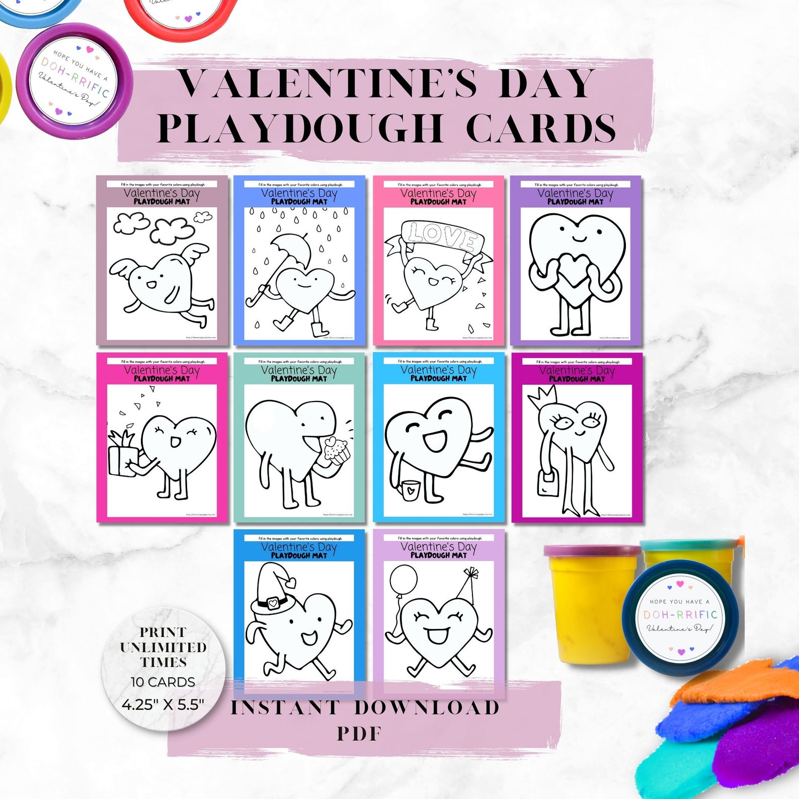 10 Valentines Day Playdough Cards Toddler Activity Printable Montessori ...