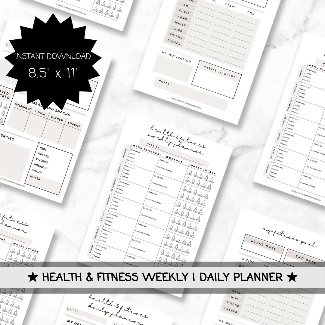 Health and Fitness Printable Journal Daily Fitness Planner Weekly ...