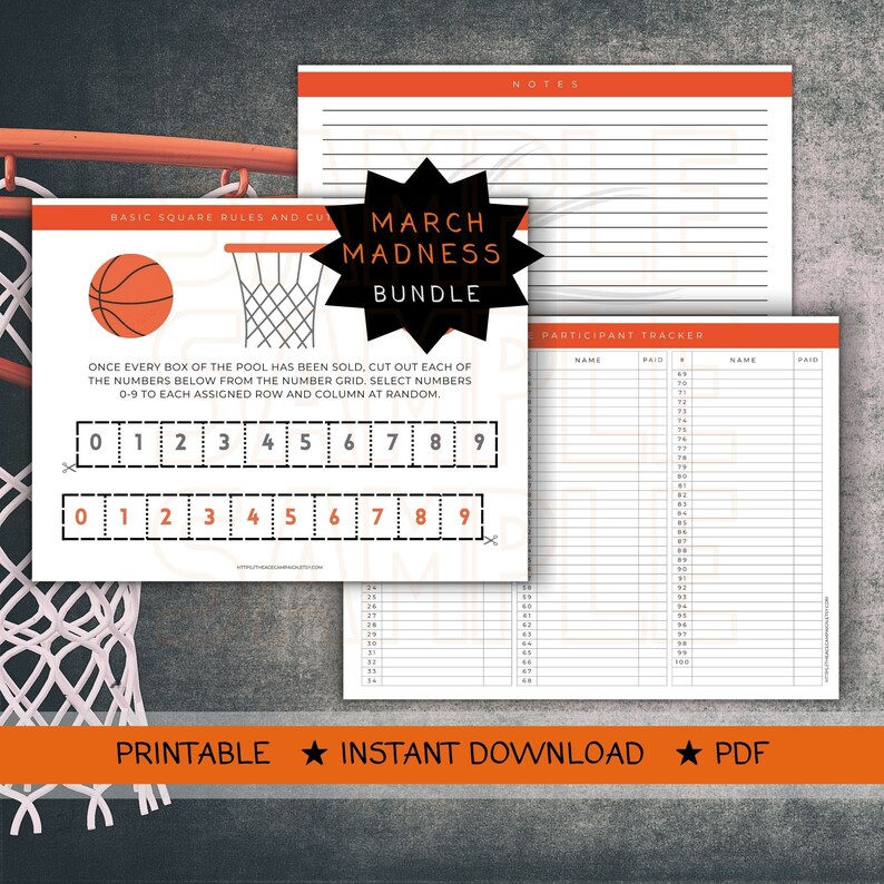 March Madness Basketball Pool: 100 Square Template (printable Editable ...