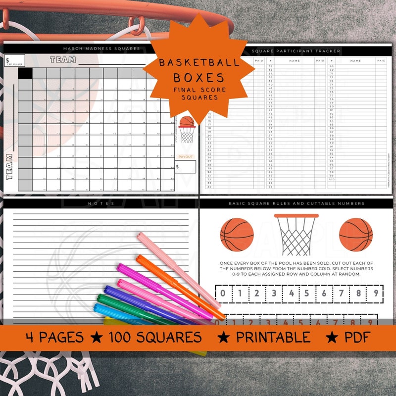 Basketball Pool Squares - Etsy