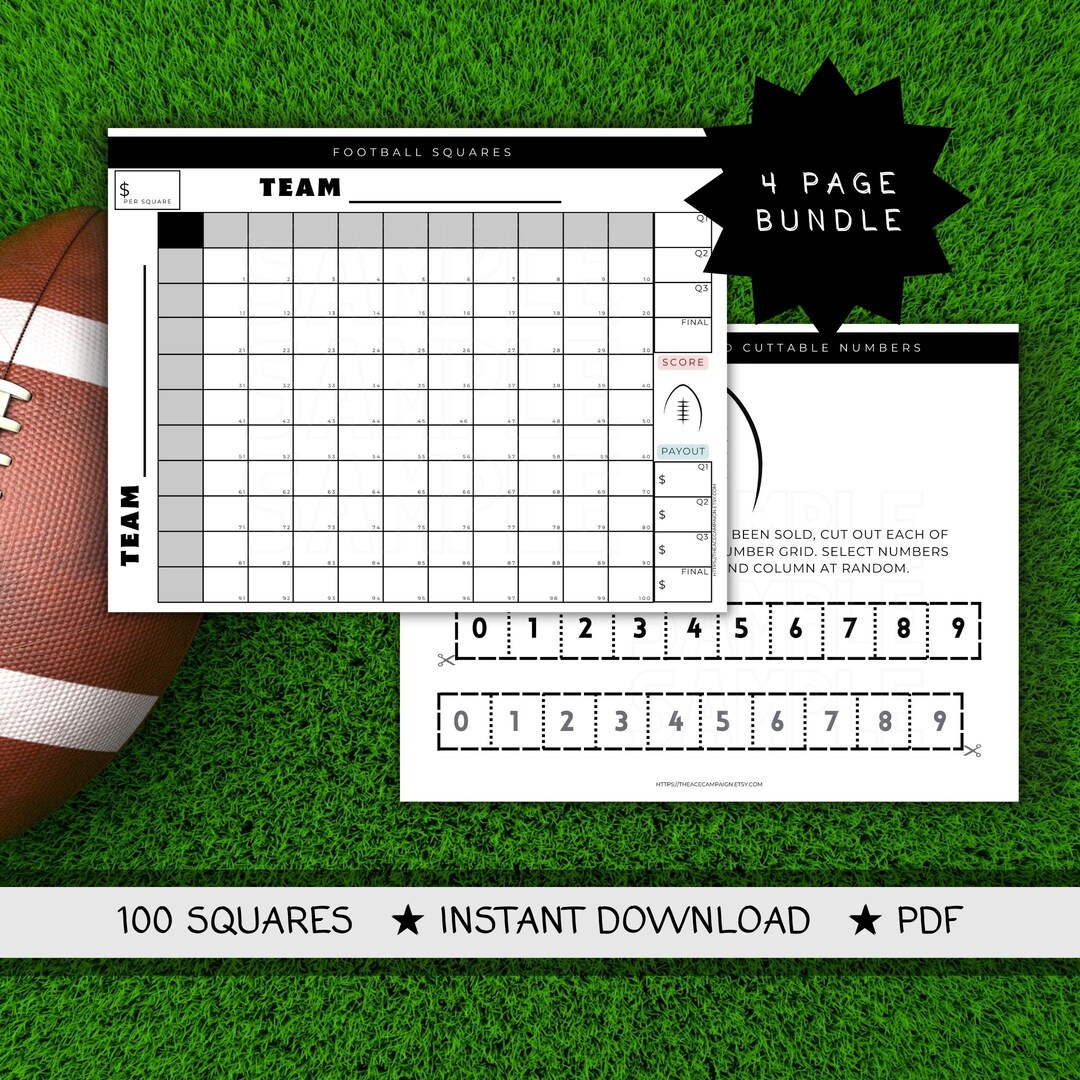 Football Squares Template: 100 Grid Pool, Office Wagers (PDF) - Etsy