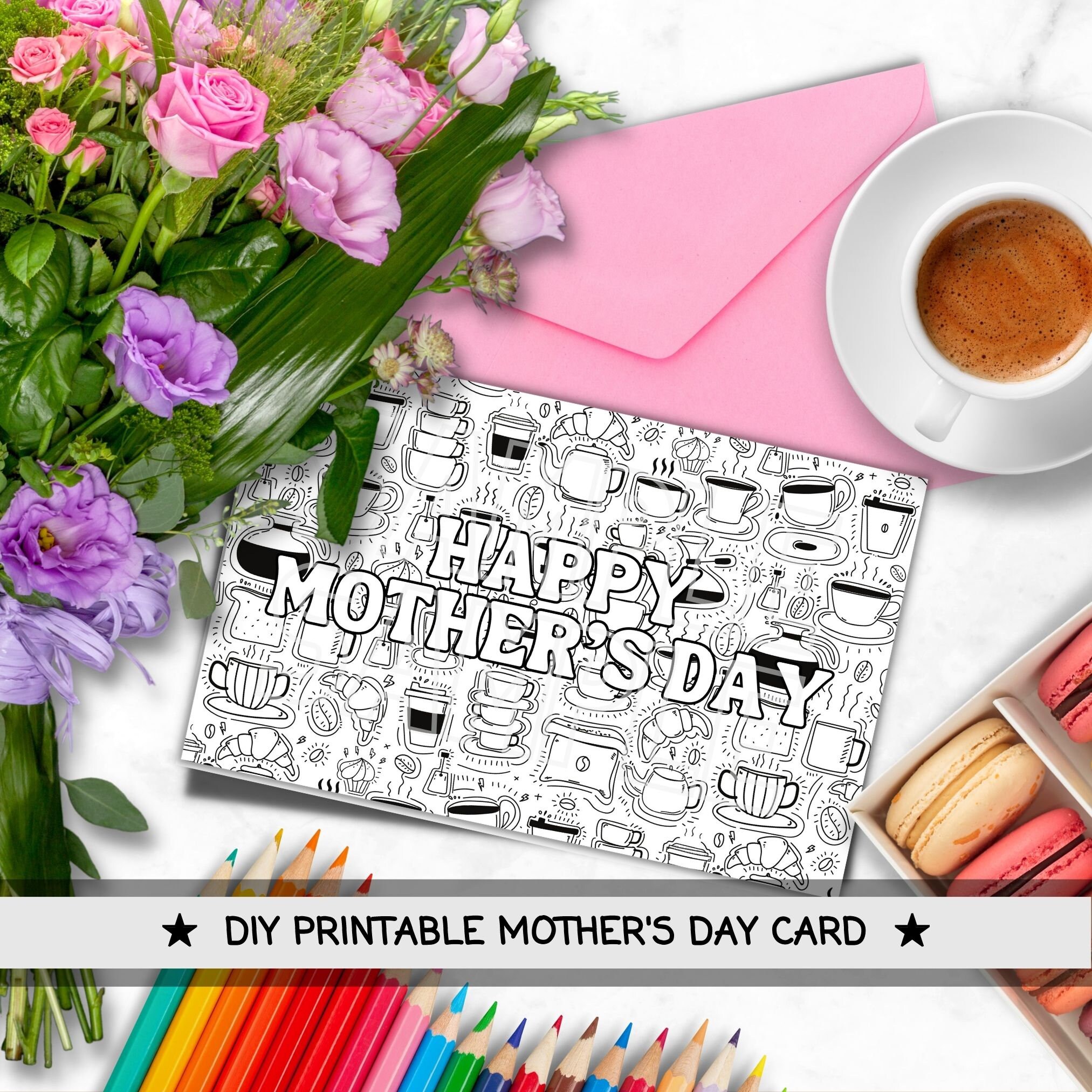 Printable Mothers Day Coloring Card Diy Moms Day Card Printable Mothers ...