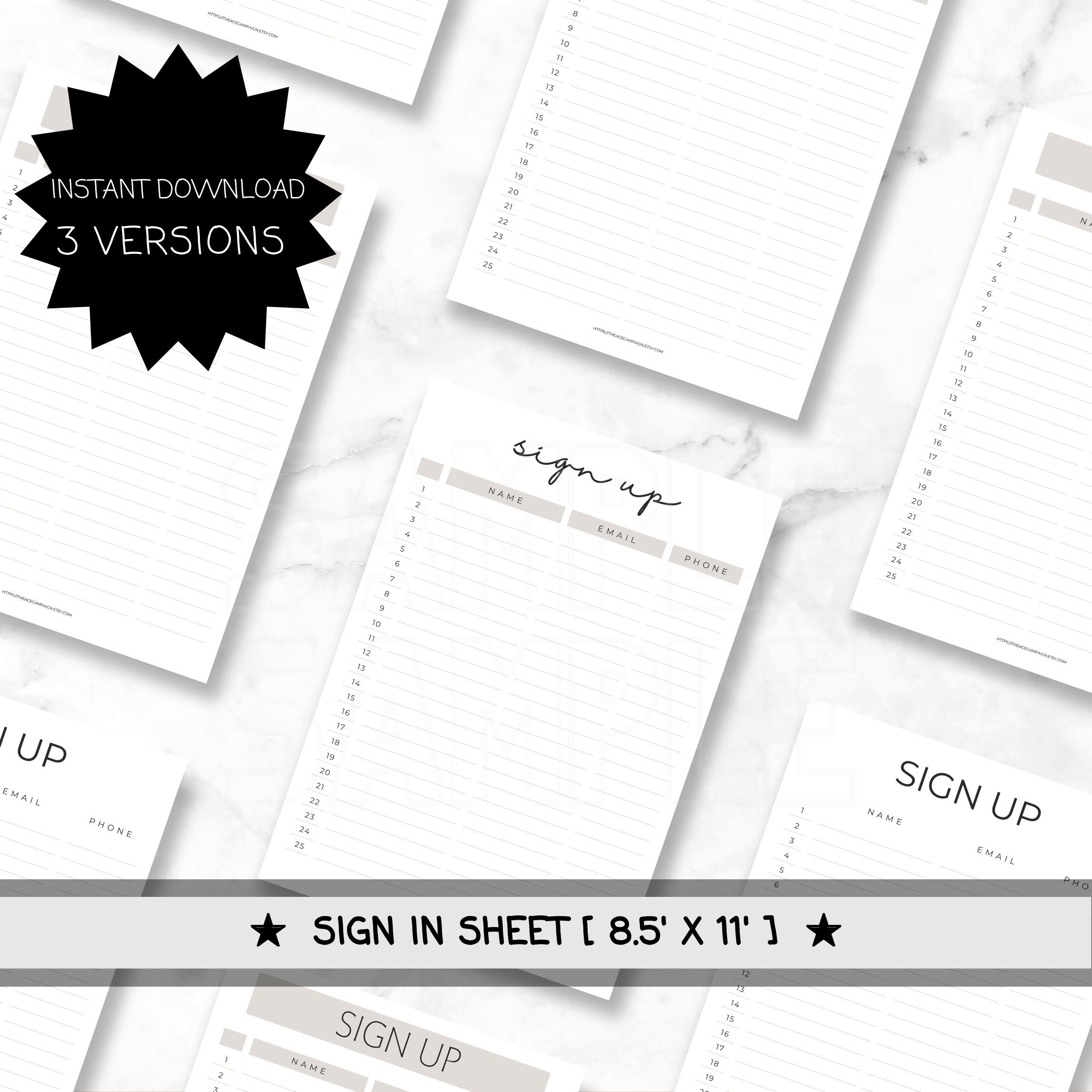 Sign in Sheet Sign up Sheet Printable Sign in Sheet - Etsy