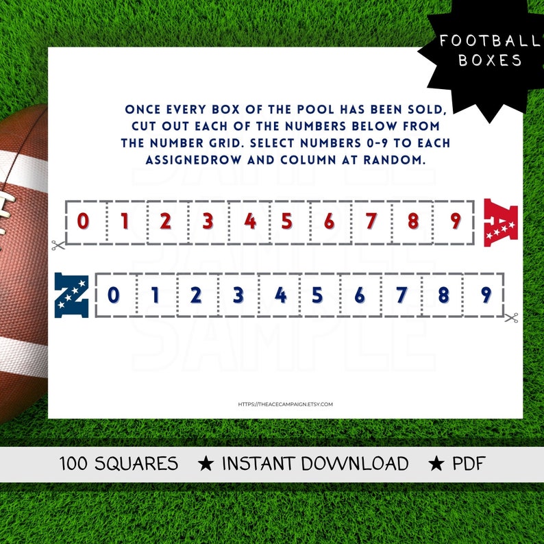Football Squares Template: 100 Box Grid (PDF Printable) - Etsy
