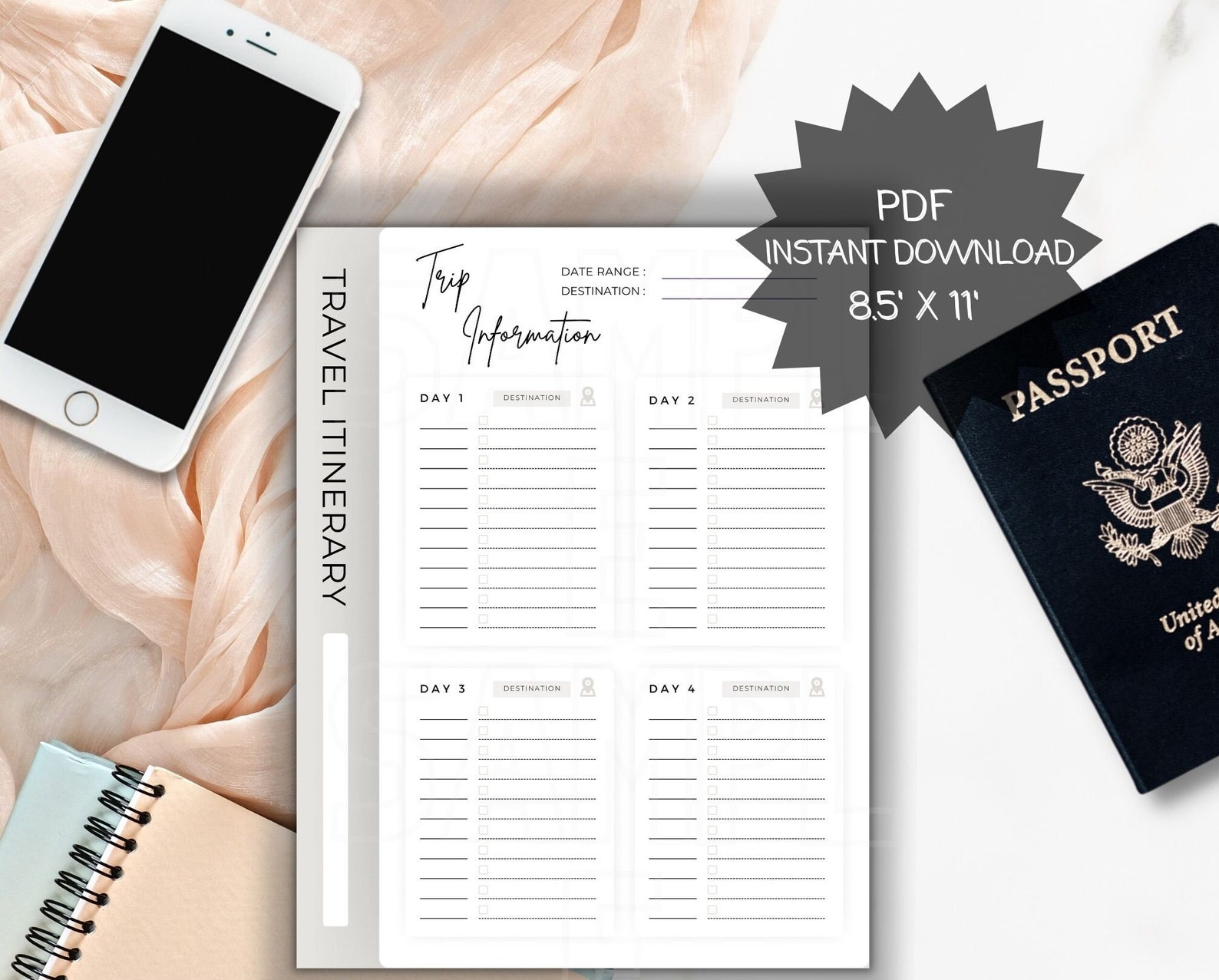 Vacation Itinerary Printable Travel Itinerary Trip Information ...