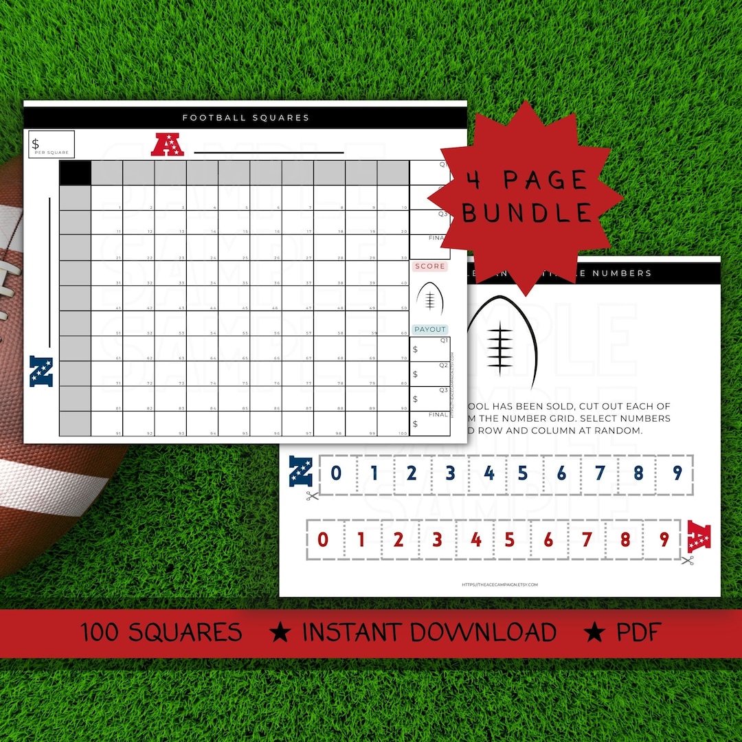 Football Squares Boxes | College Football | Printable | Editable ...