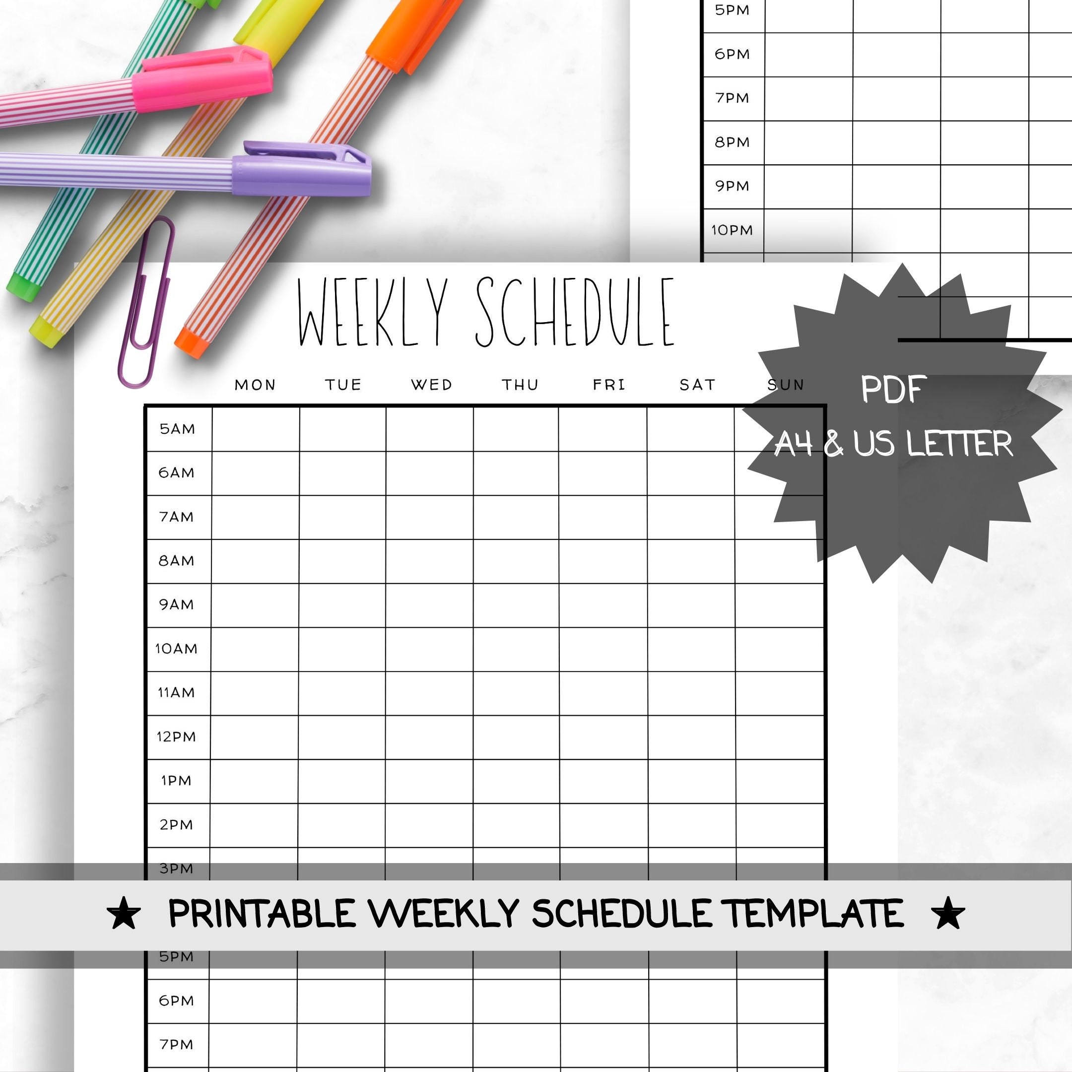 Printable Weekly Weekly Timetable Weekly Schedule Weekly Planner Weekly ...