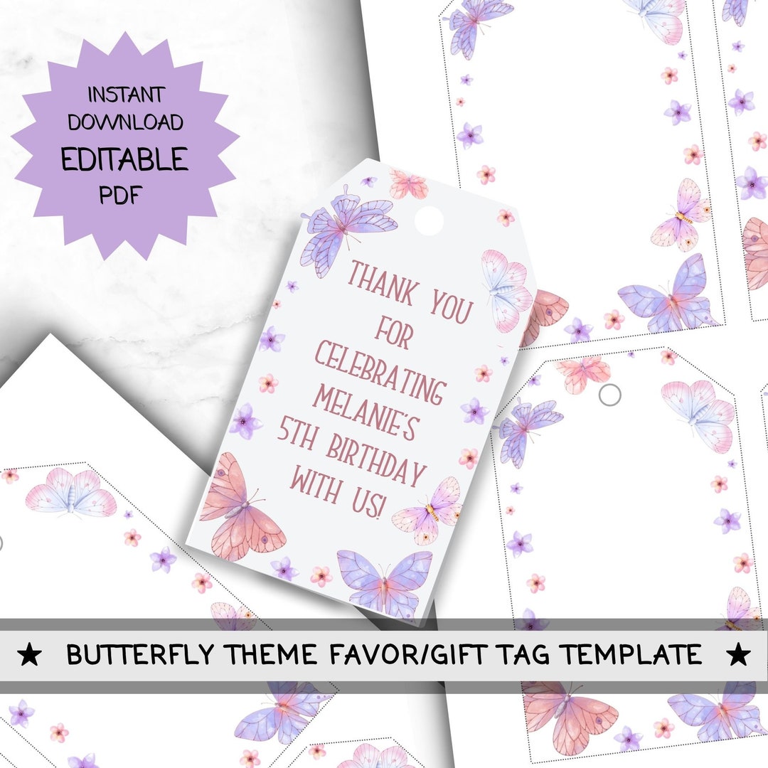 Butterfly Gift Tag Template | Butterfly | Printable Gift Tag | Editable ...