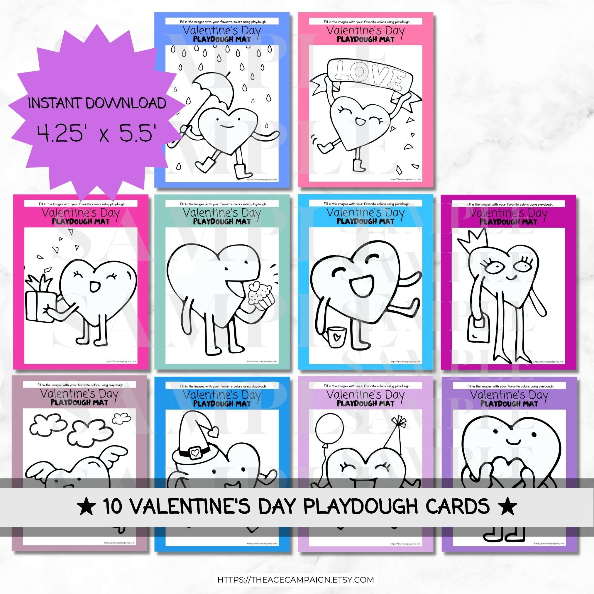 10 Valentines Day Playdough Cards Toddler Activity Printable Montessori ...