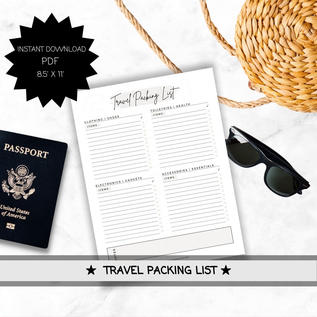 Minimalist Packing List Printable Packing List Vacation Packing List ...