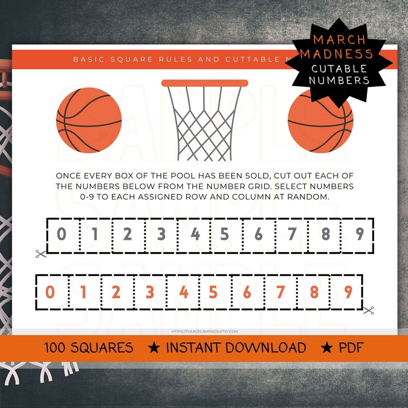 March Madness Basketball Pool: 100 Square Template (printable Editable ...