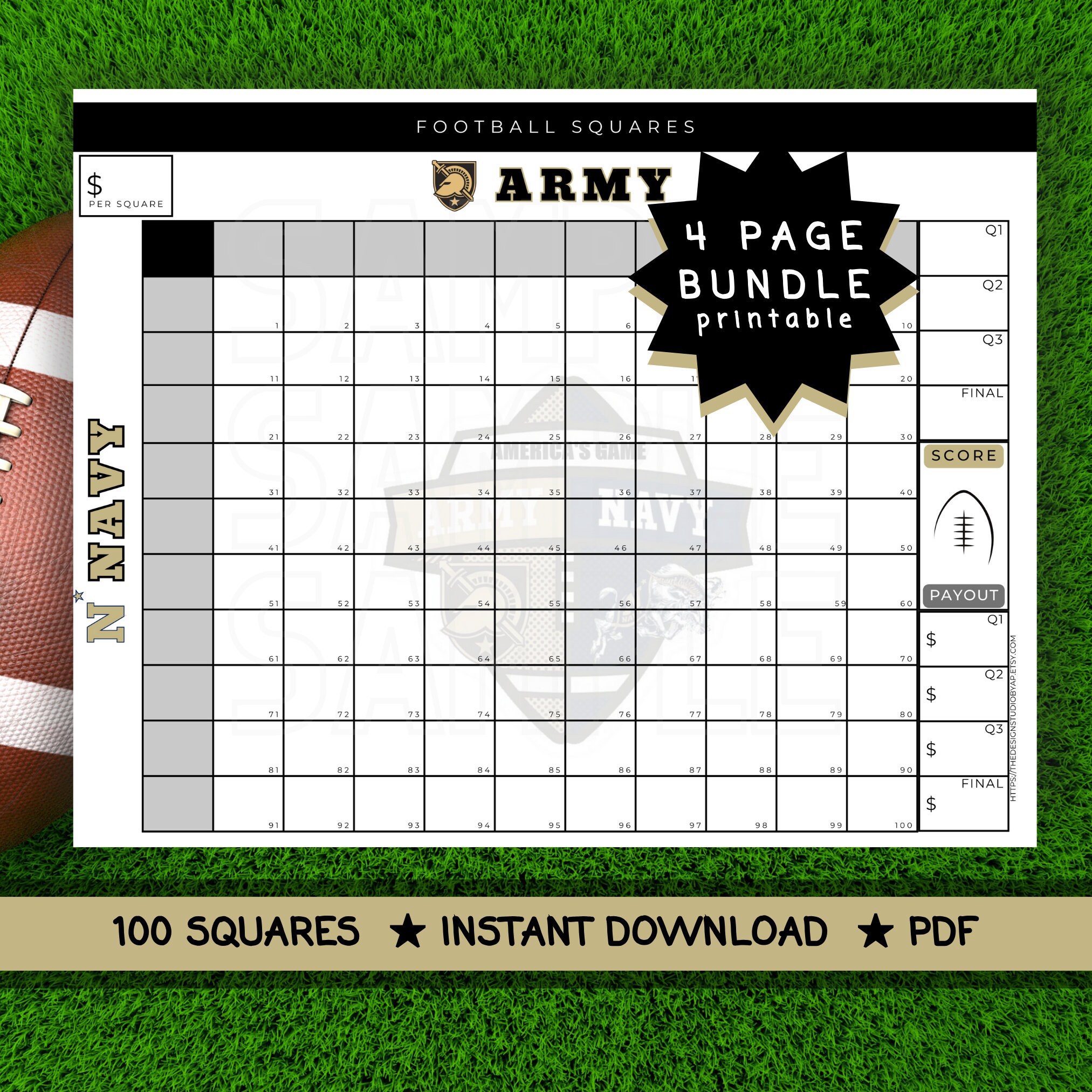 Army Navy Football Squares: 100 Box Pool (PDF) - Etsy