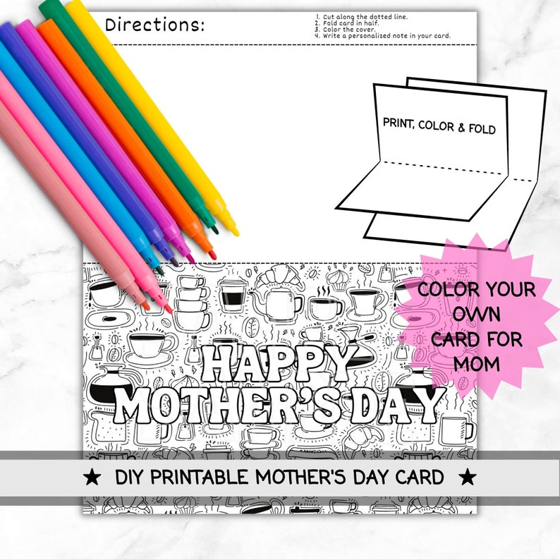 Printable Mothers Day Coloring Card Diy Moms Day Card Printable Mothers ...