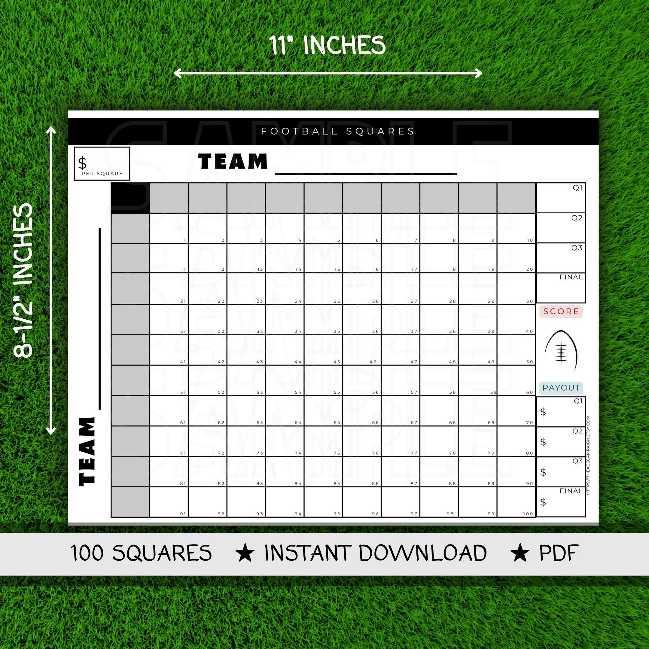Football Squares | 100 Box Squares | Football Boxes | Instant Download ...
