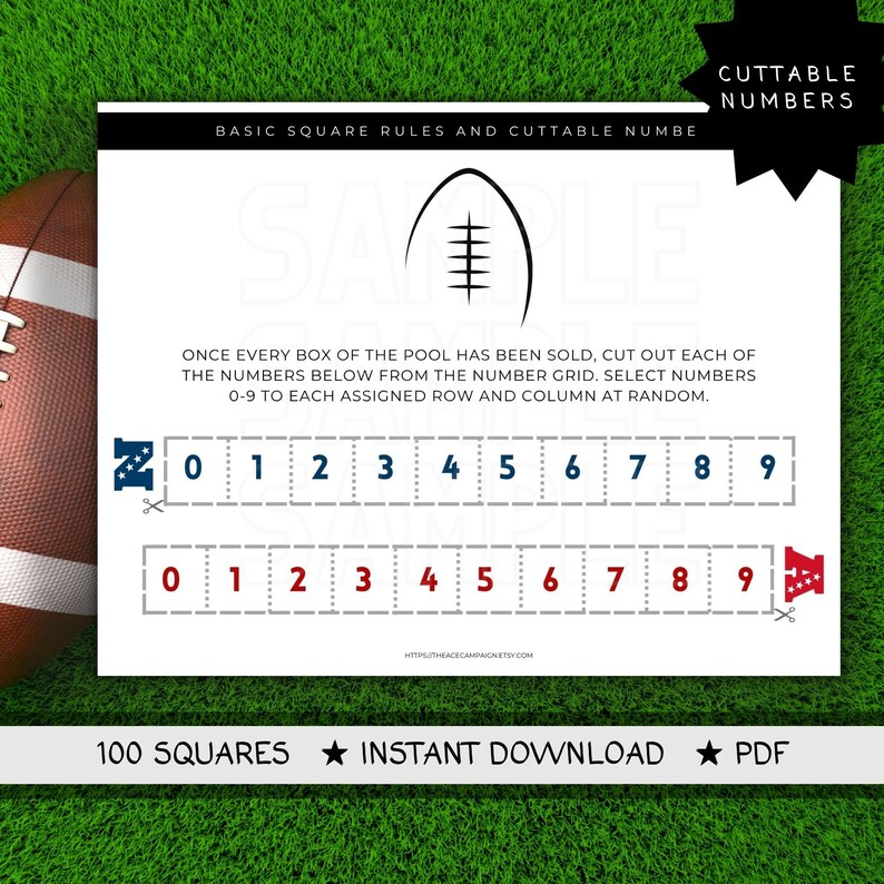 Football Squares Boxes | College Football | Printable | Editable ...