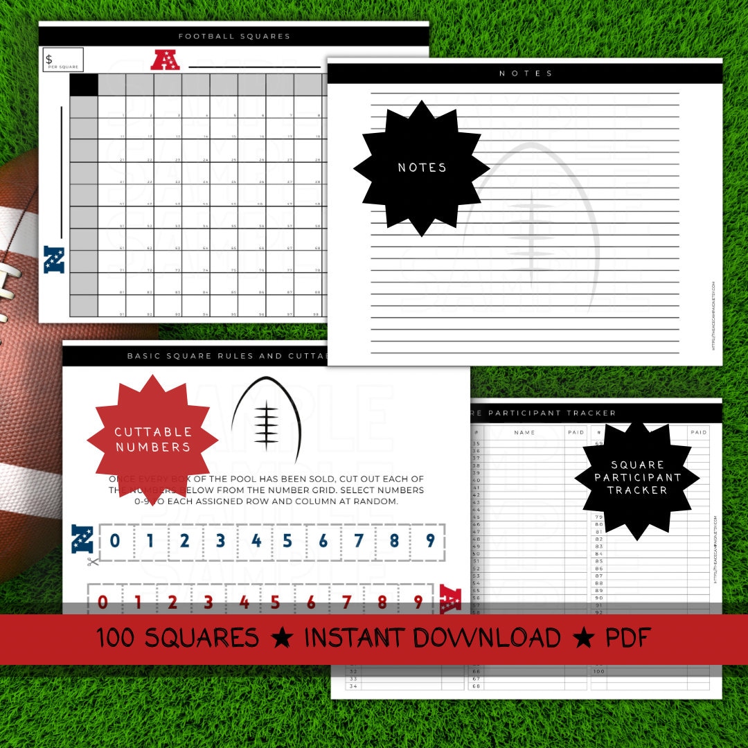 The Big Game Boxes Football Squares | Super Bowl Squares | College ...