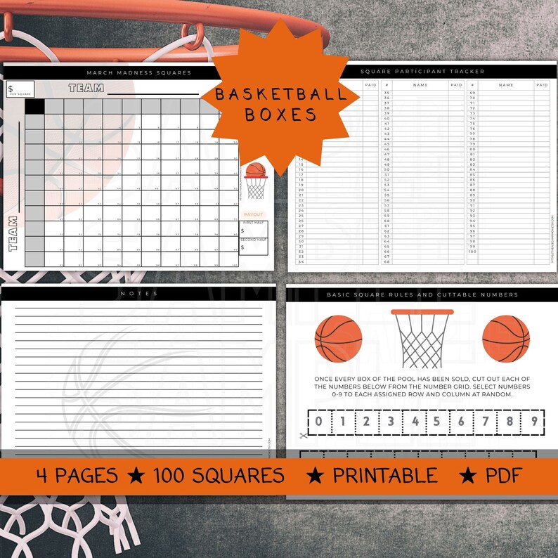 Ncaa Basketball Squares | Basketball Boxes | Printable | March Madness ...