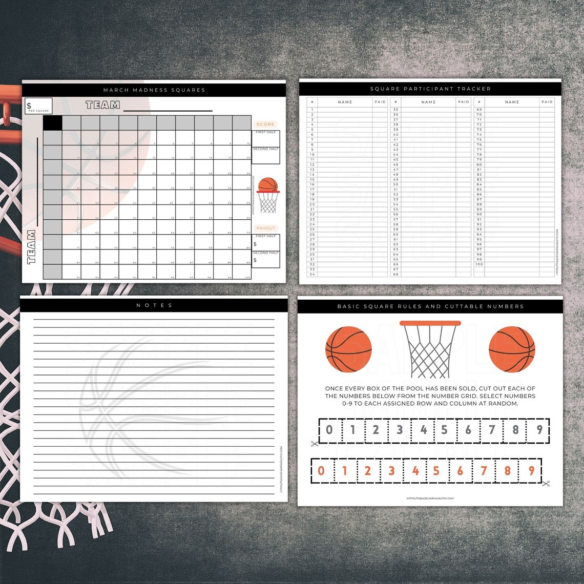 March Madness Basketball Squares: 100 Square Grid (printable & Editable ...