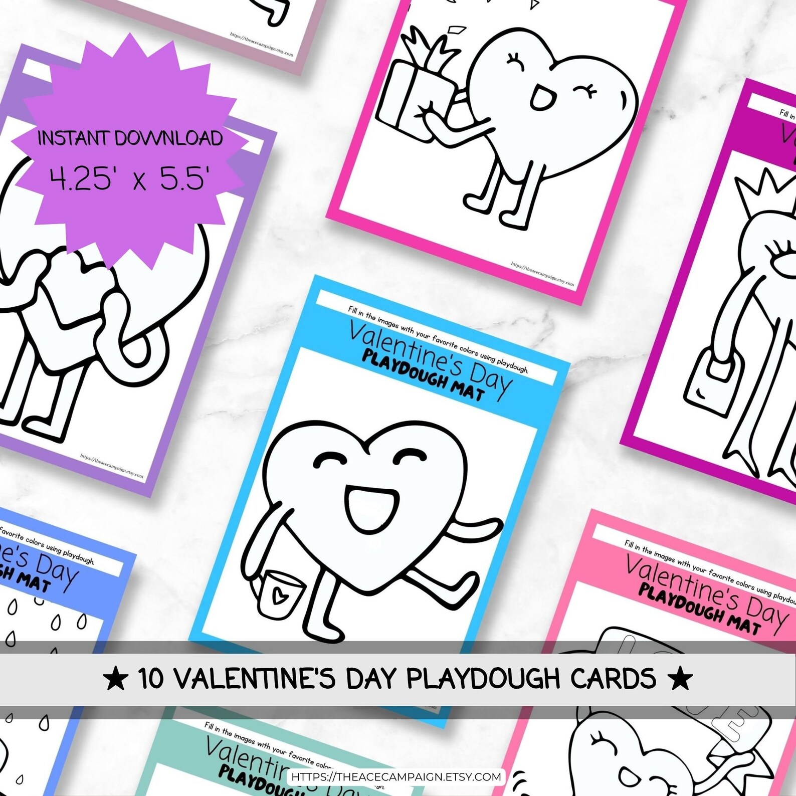 10 Valentines Day Playdough Cards Toddler Activity Printable Montessori ...