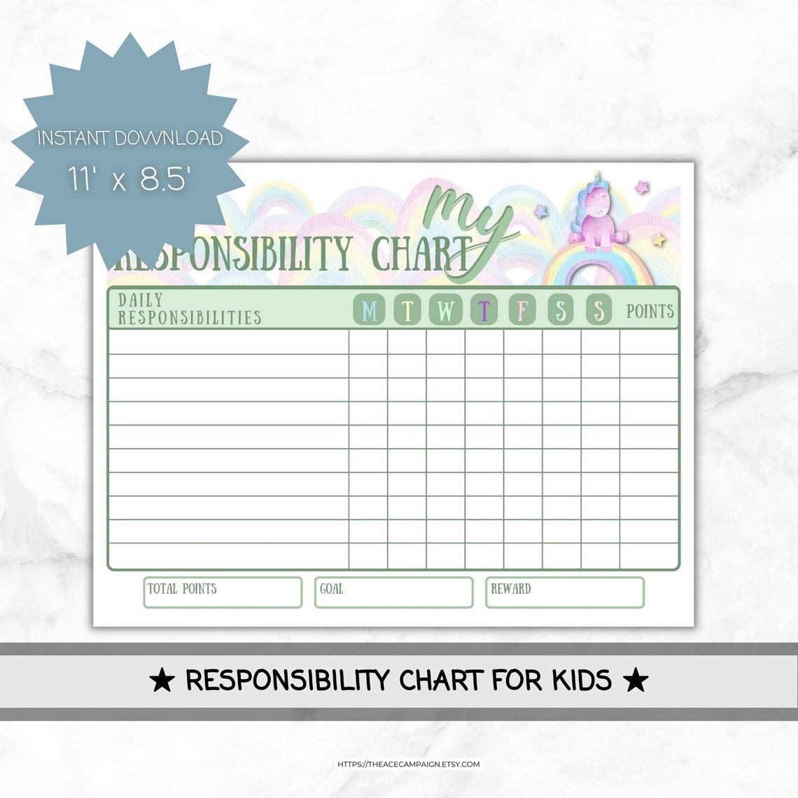 Kids Chore Chart Printable Chore Chart Printable Responsibility Chart ...