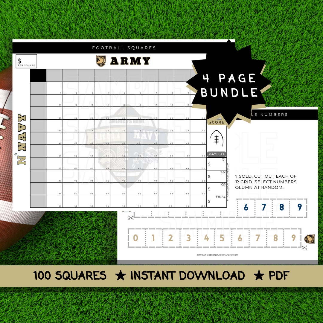 Army Navy Football Squares: 100 Box Pool (PDF) - Etsy