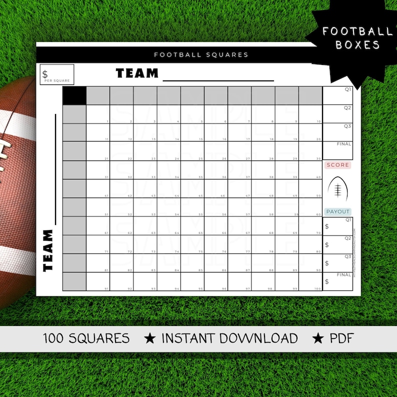 Football Squares Template: 100 Grid Pool, Office Wagers (PDF) - Etsy
