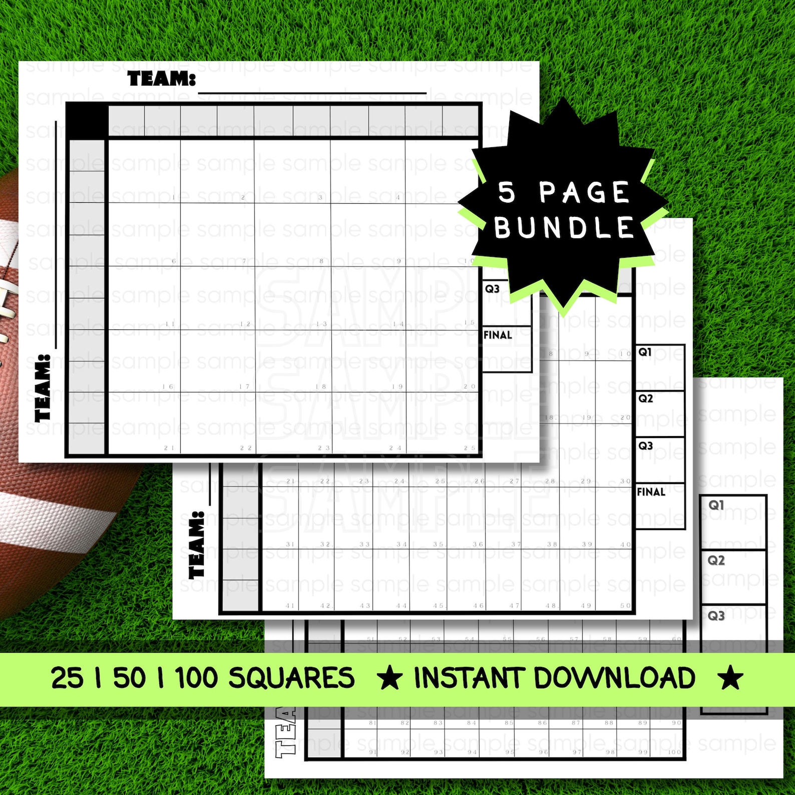 50 Box Square Grid | Grid Template | 100 Box Squares Playoffs | 25 Box ...