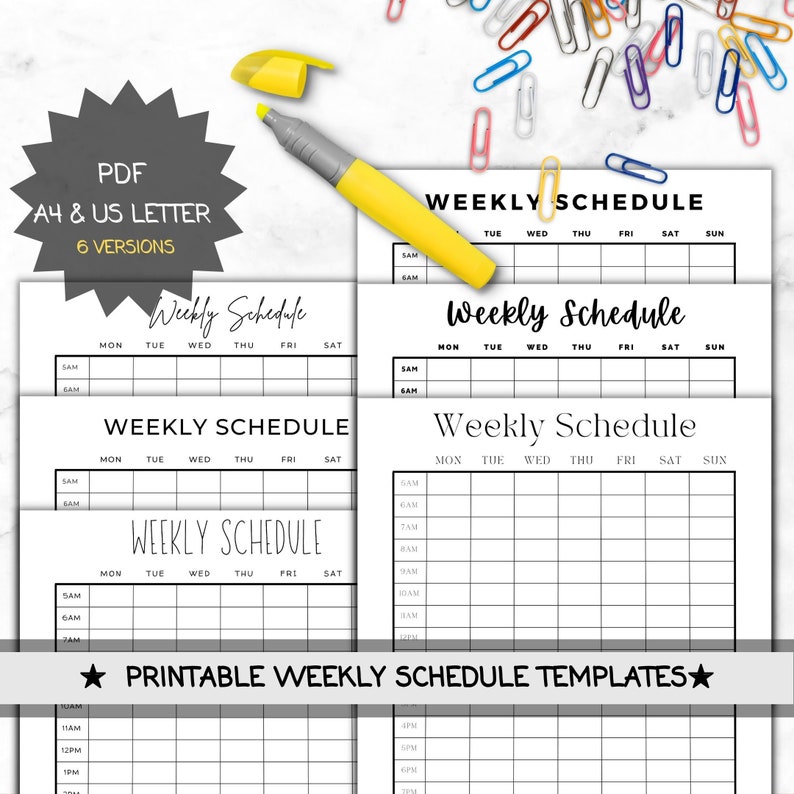 Hourly Weekly Schedule Weekly Planner Printable Printableschedule ...