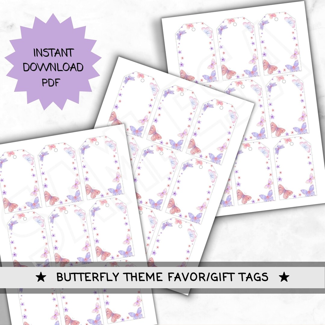 Butterfly Labels | Butterfly Themed Favors | Gift Tag Template ...