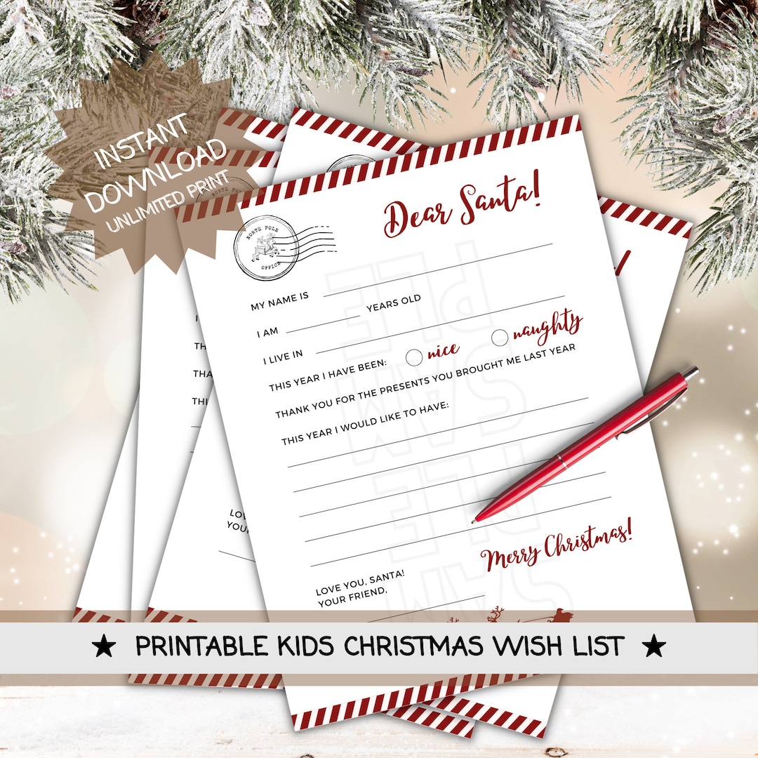 Printable Kids Santa Christmas List: Instant Download PDF Instantly ...