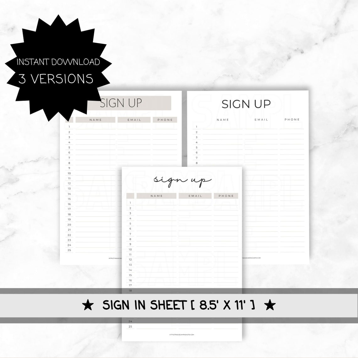 Sign in Sheet Sign up Sheet Printable Sign in Sheet Instant Download ...