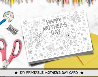 Printable Mothers Day Coloring Card Happy Mother's Day Digital Greeting ...