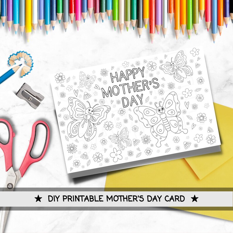 Printable Mothers Day Coloring Card Happy Mother's Day Digital Greeting ...