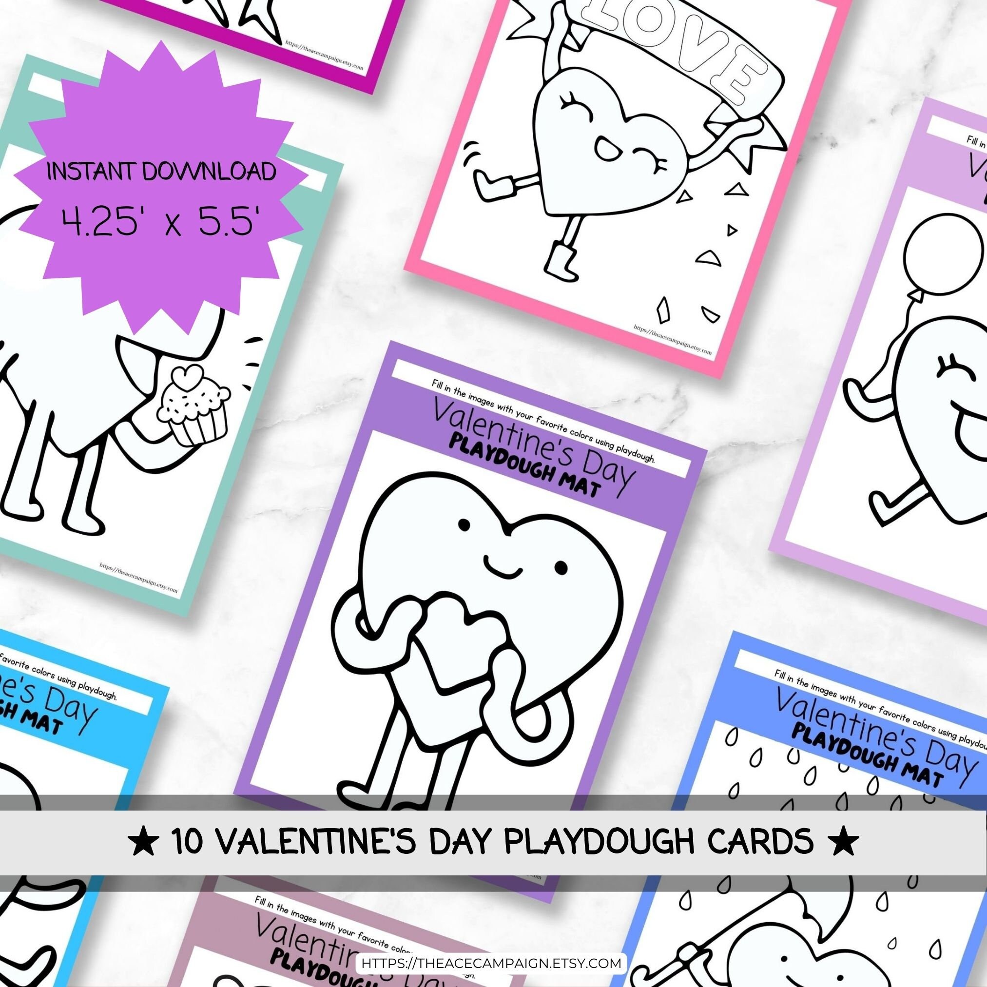 10 Valentines Day Playdough Cards Toddler Activity Printable Montessori ...