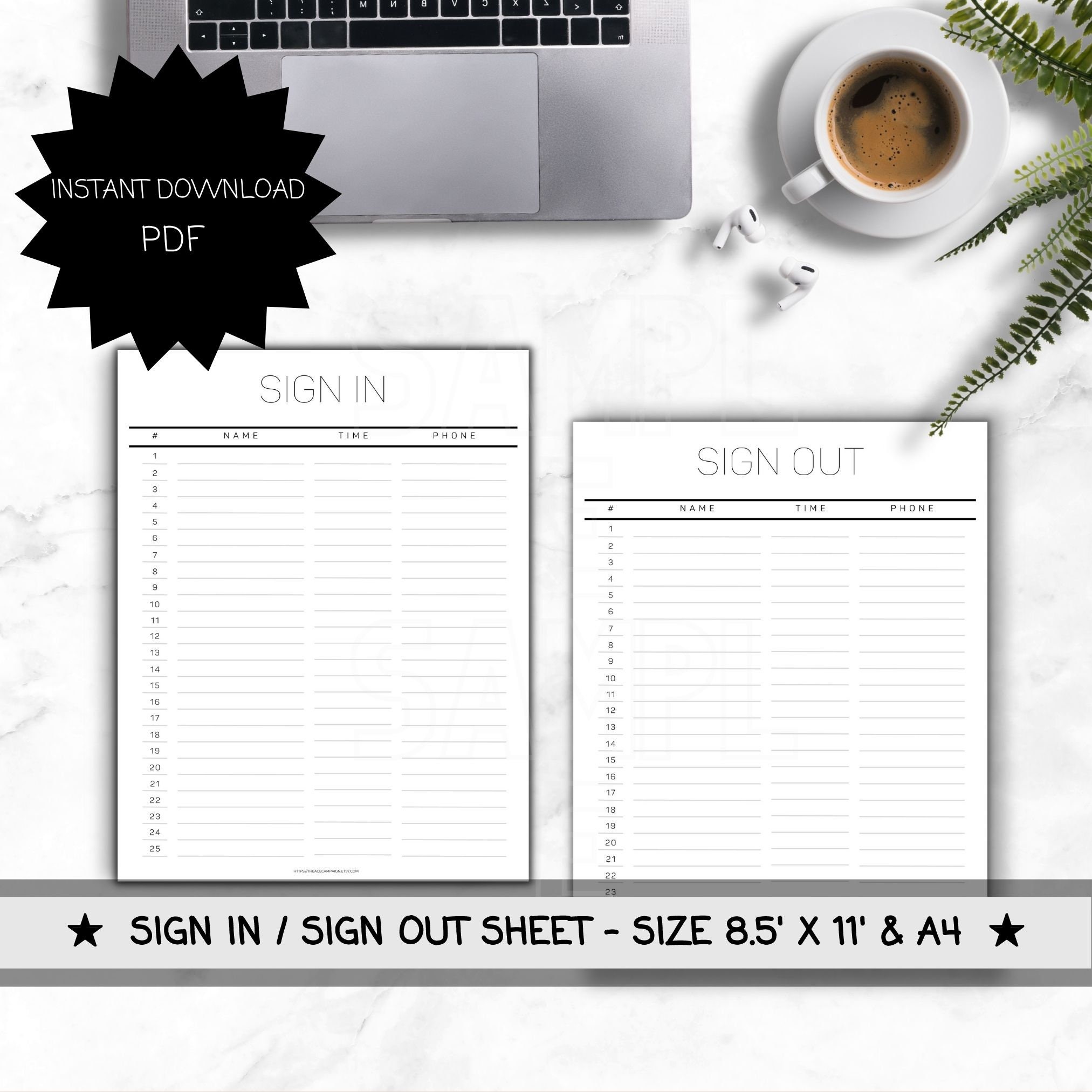 Printable Sign in Sheet Sign Out Sheet Printable Form Sign in ...
