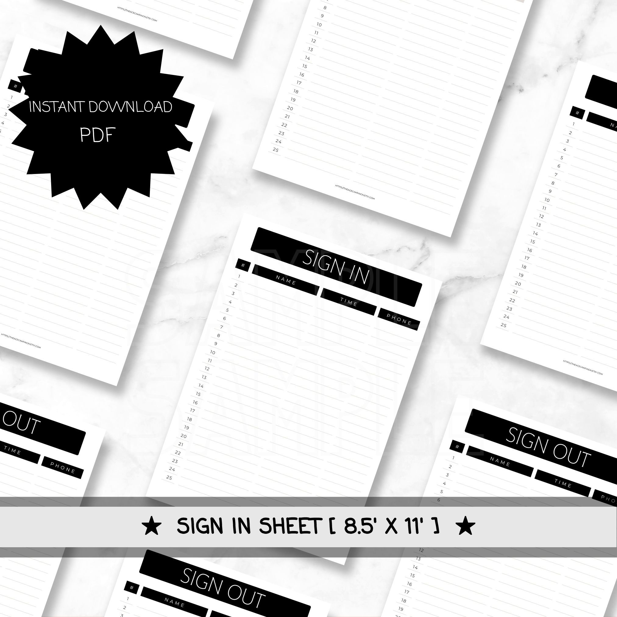 Sign in Sheet Sign Out Sheet Printable Sign in Sheet Instant Download ...