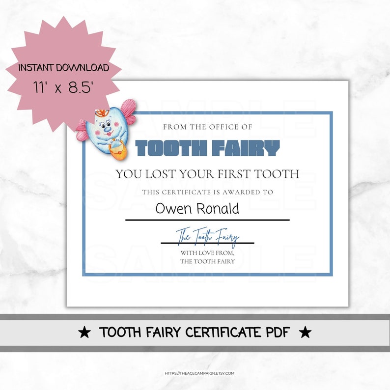Tooth Fairy Certificate Printable First Lost Tooth Print at Home Tooth ...