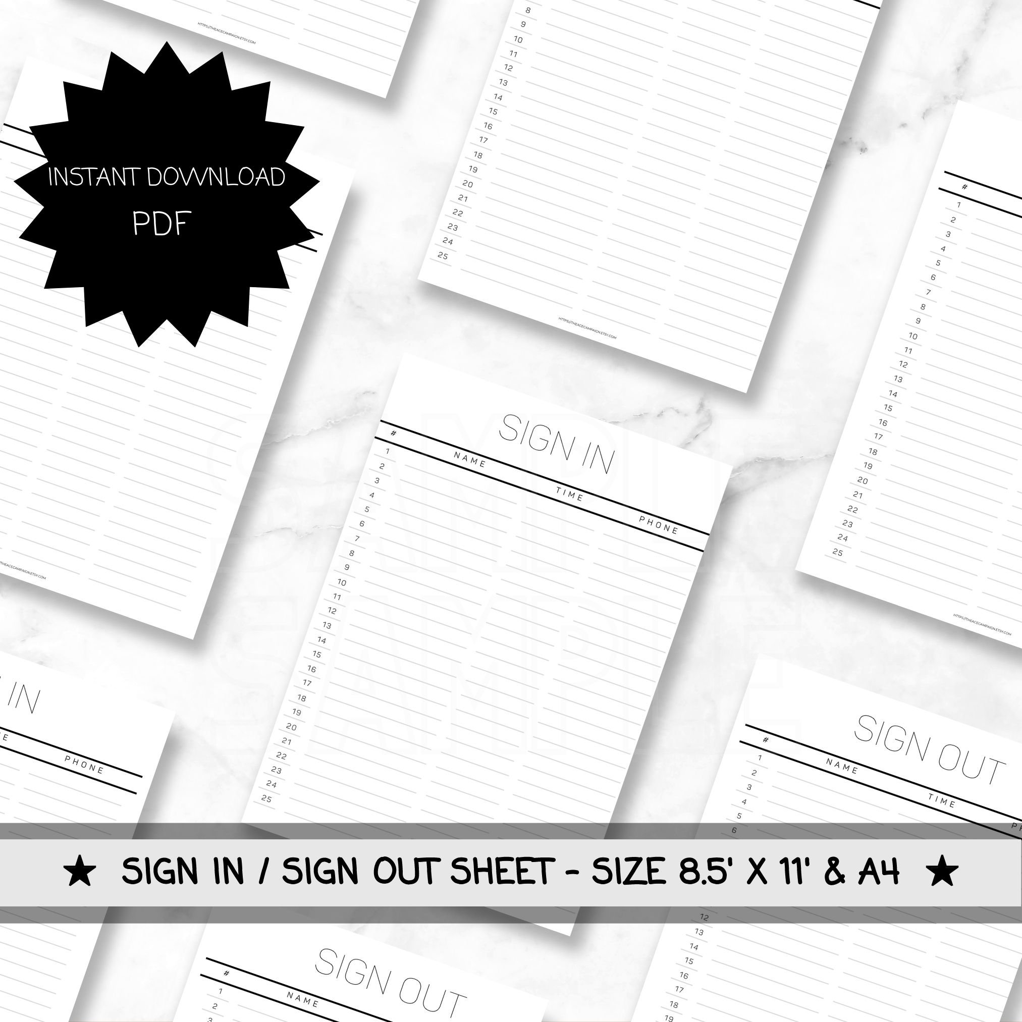 Printable Sign in Sheet Sign Out Sheet Printable Form Sign in ...