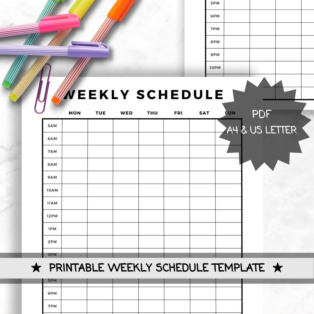 Printable Weekly Schedule, Weekly Organizer, Weekly Planner, Weekly ...