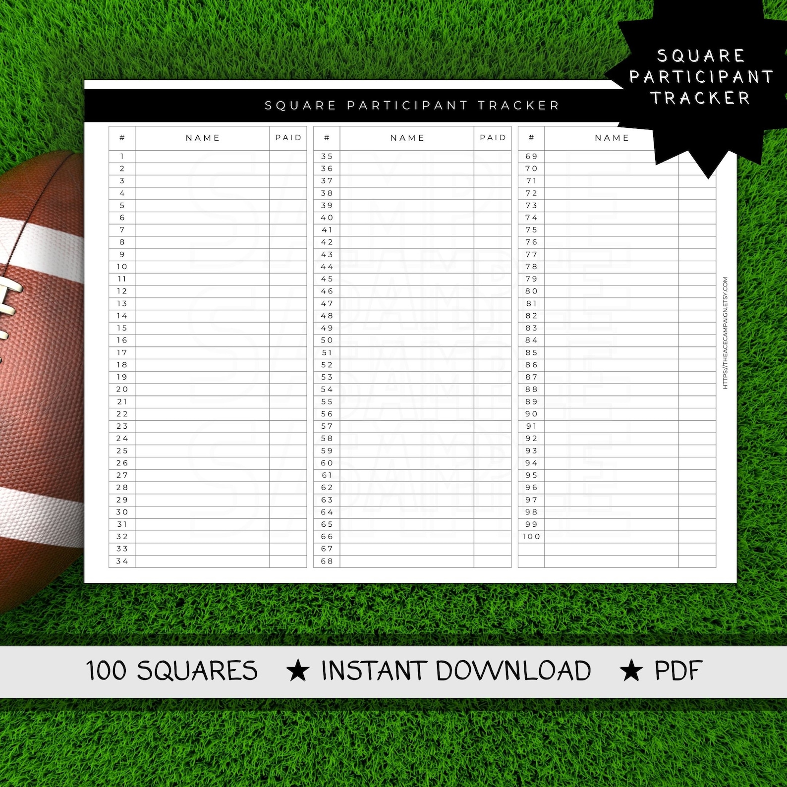 Football Squares 100 Grid Template: Big Game Pool (PDF) - Etsy