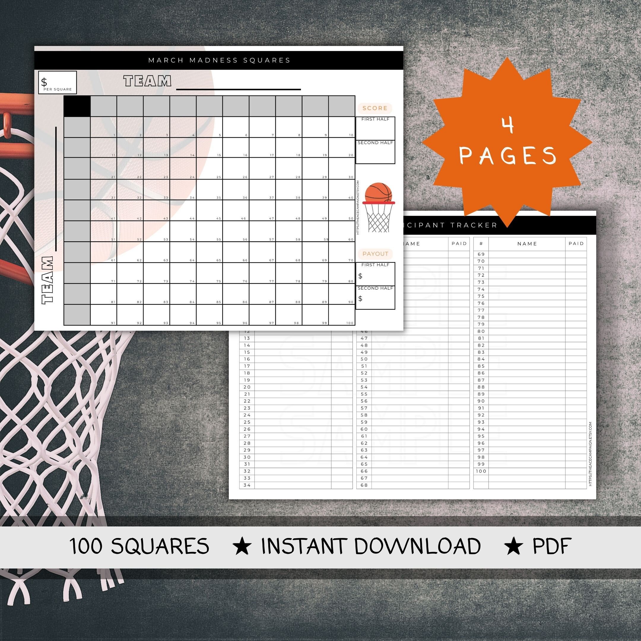 March Madness Squares | Ncaa Basketball Boxes | Printable | March ...