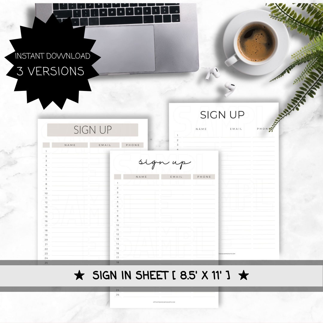 Sign in Sheet Sign up Sheet Printable Sign in Sheet Instant Download ...