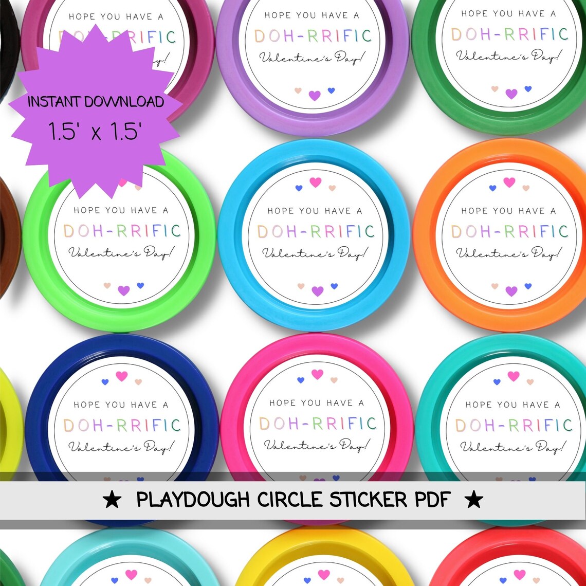 Valentine's Day Play Doh Printable Sticker Tag Unlimited Digital ...