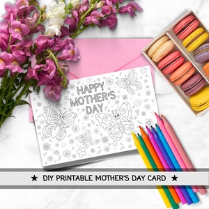 Printable Mothers Day Coloring Card Happy Mother's Day Digital Greeting ...