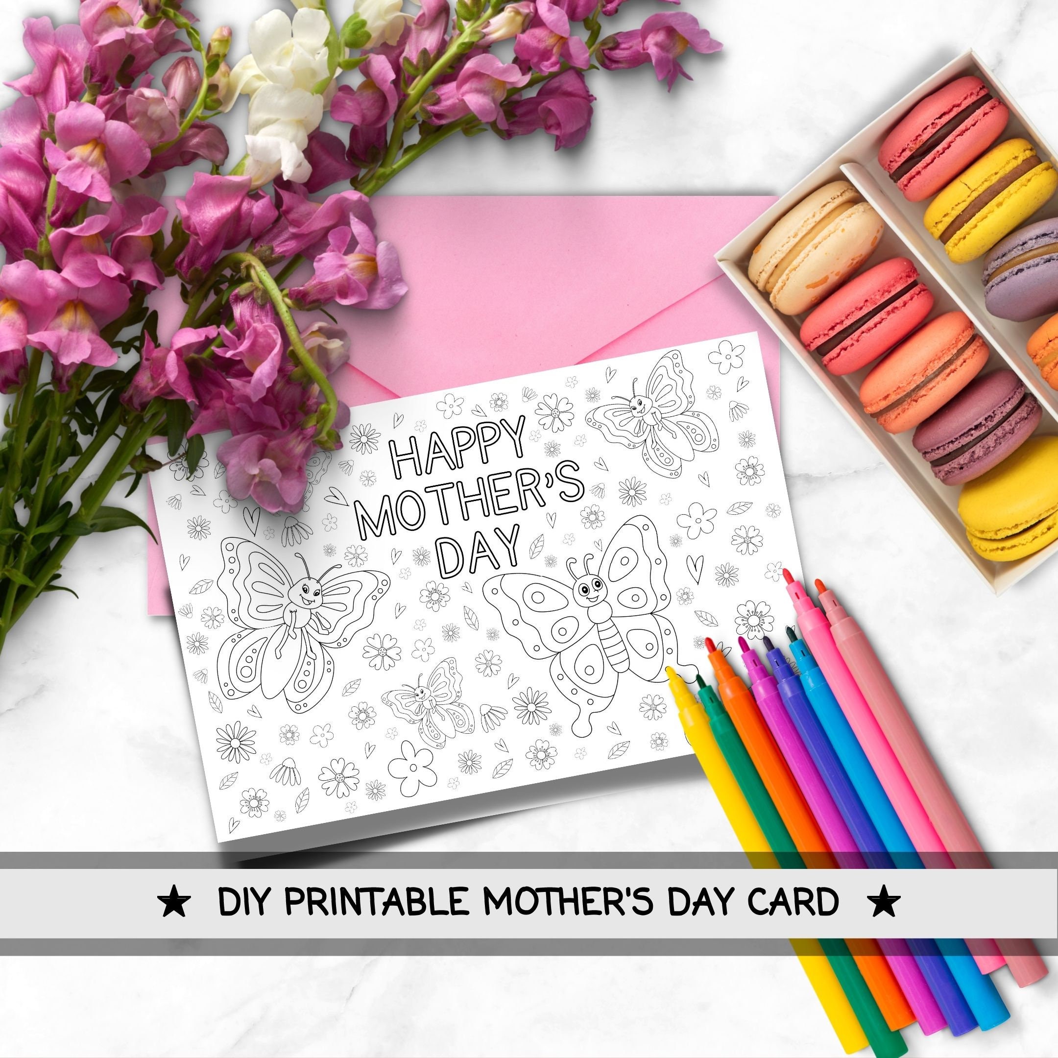 Printable Mothers Day Coloring Card Happy Mother's Day Digital Greeting ...