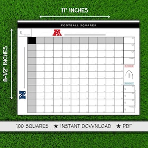 Football Squares Template: 100 Square Grid, Editable & Printable (PDF ...