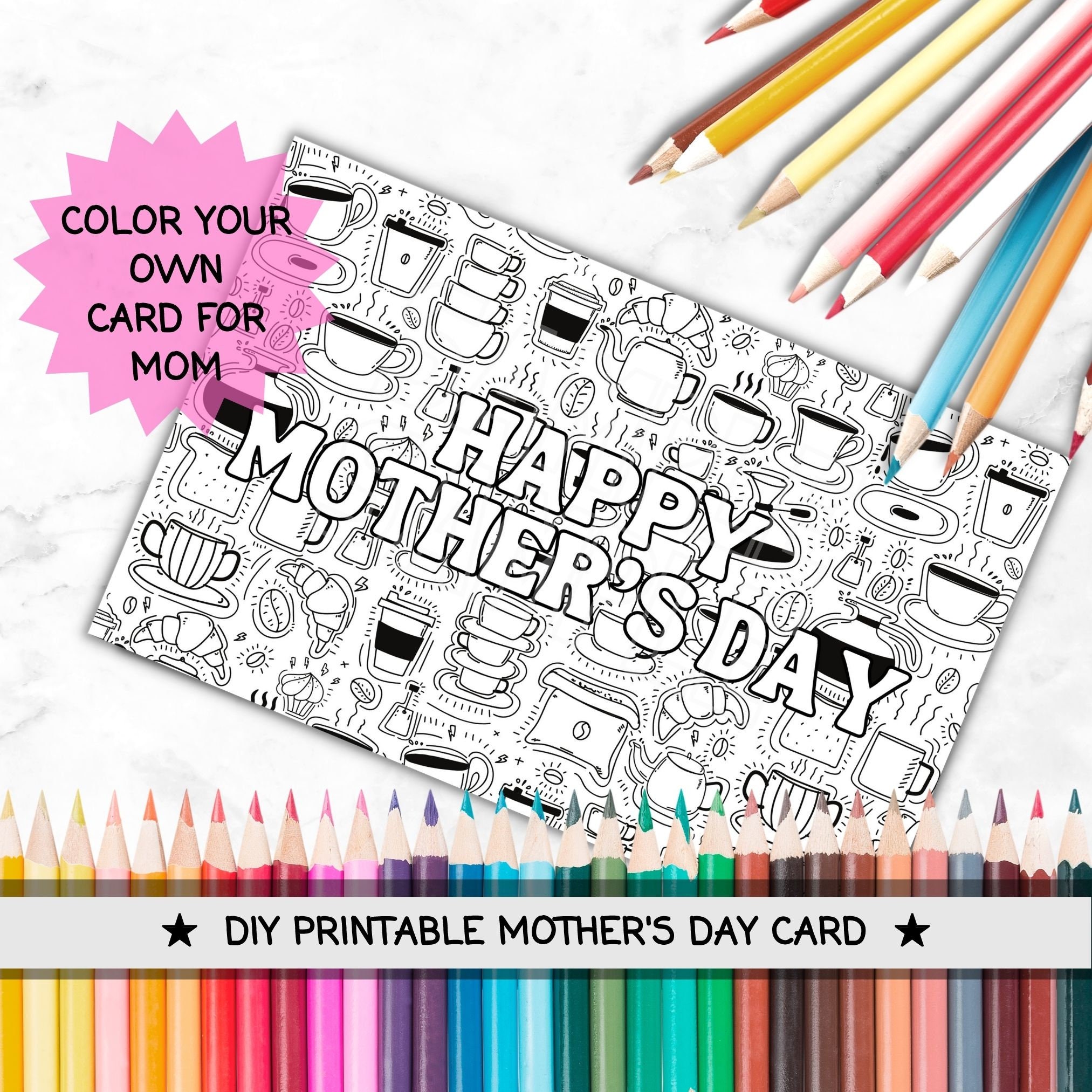 Printable Mothers Day Coloring Card Diy Moms Day Card Printable Mothers ...