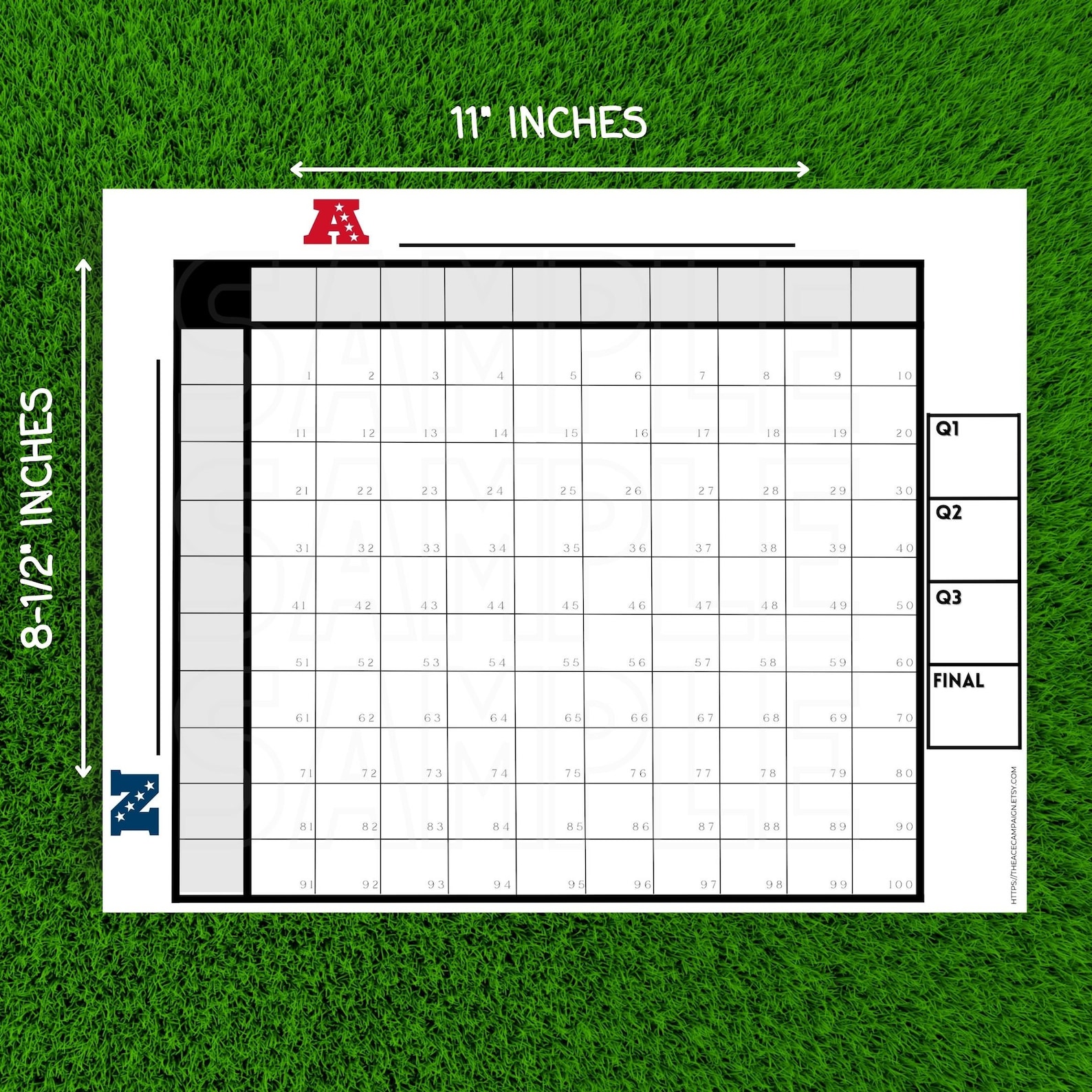 Football Squares Template: 100 Box Grid (PDF Printable) - Etsy