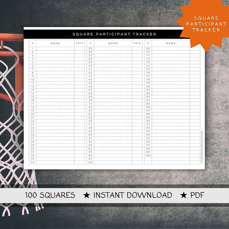 March Madness Basketball Squares: 100 Square Grid (printable & Editable ...