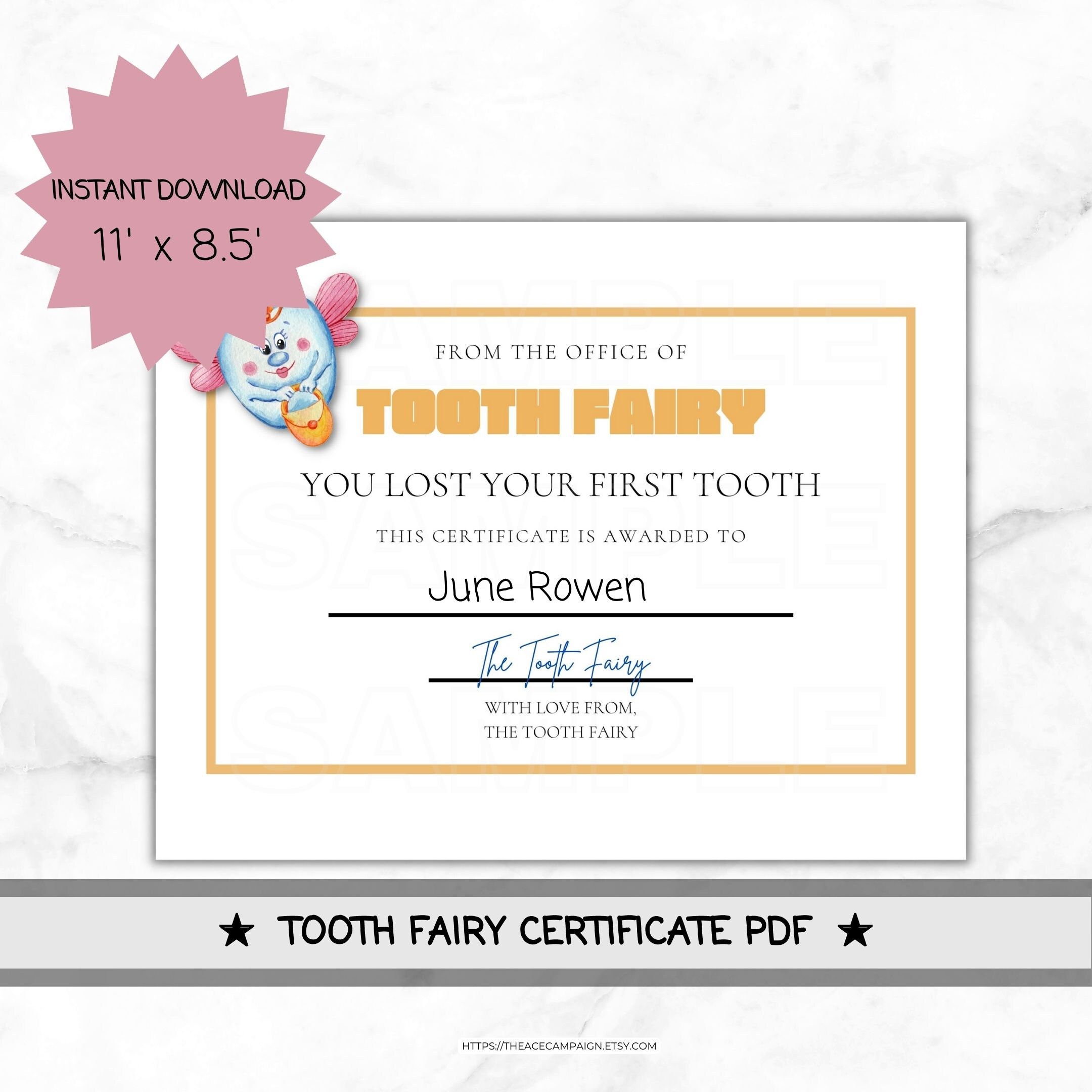 Editable Tooth Fairy Certificate Printable First Lost Tooth Print at ...